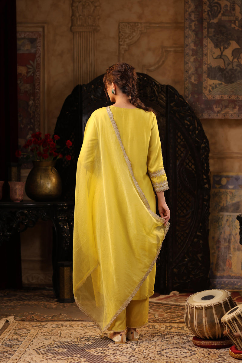 Shop Lime Green Dupion Silk Gota-Dori Embroidered Suit Set- Elegant ...